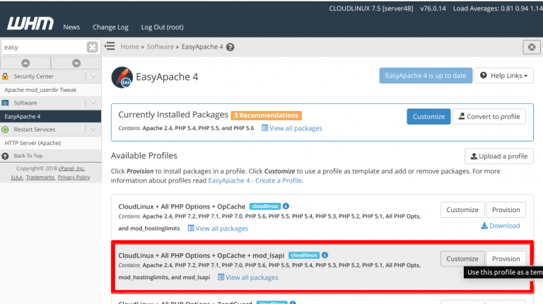Enable CloudLinux PHP lsapi - ServerOK