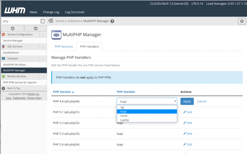 Enable CloudLinux PHP lsapi - ServerOK