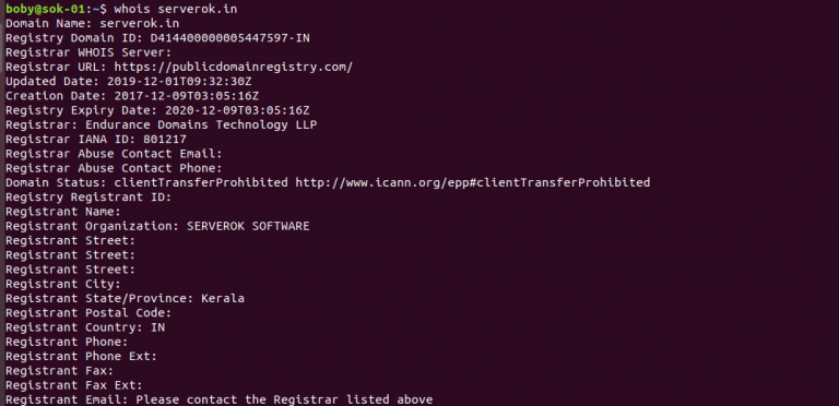 Linux whois command - ServerOK